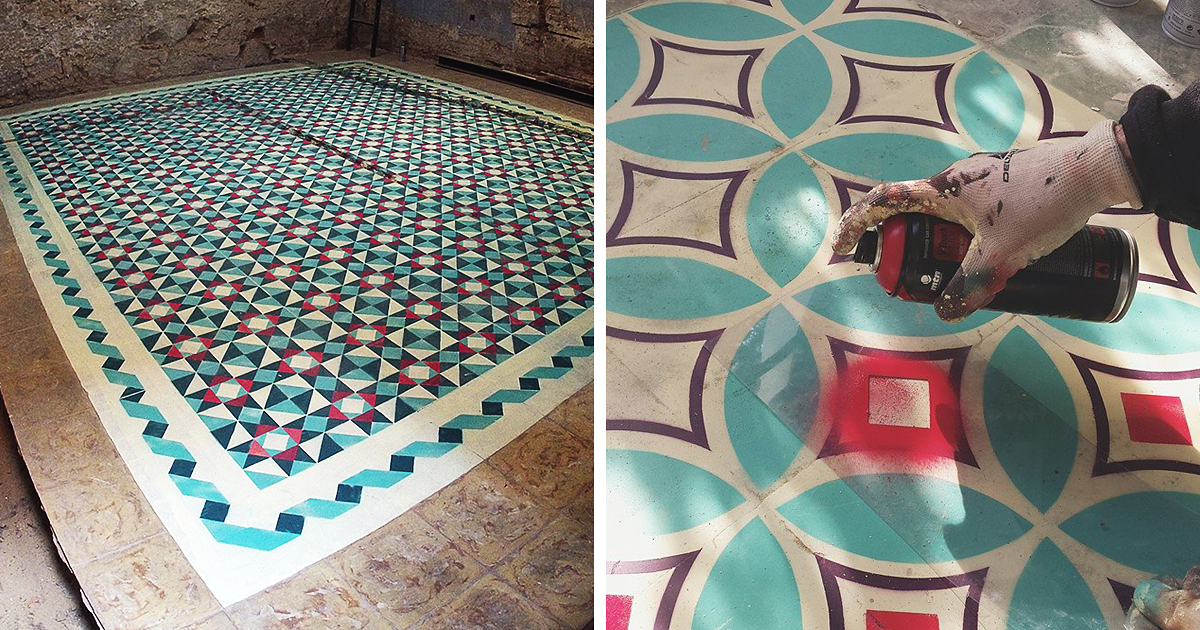 Graffiti Artist Spray Paints Abandoned Buildings' Floors With Geometric Tiles | DeMilked