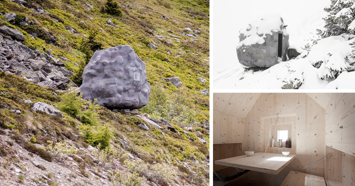 This Giant Rock Is Actually A Little Camouflaged Cabin In The Swiss ...