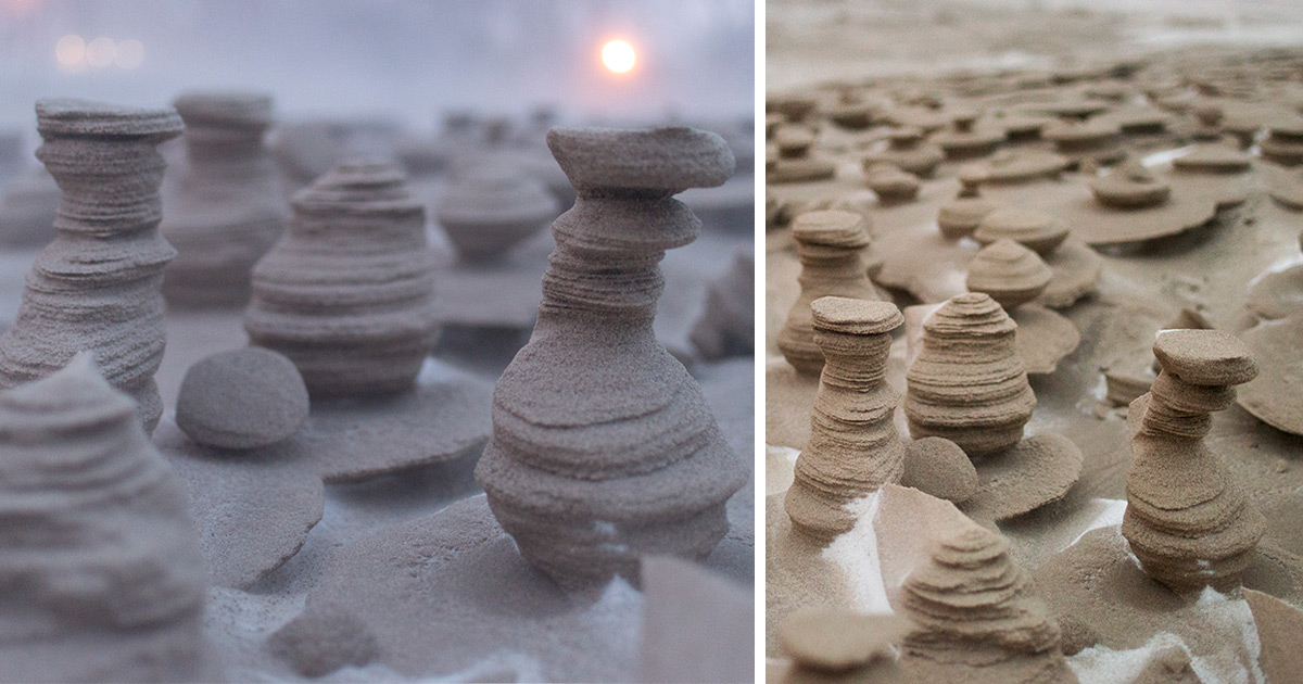 Frozen Sand Towers Carved By Strong Winds On The Shores Of Lake ...