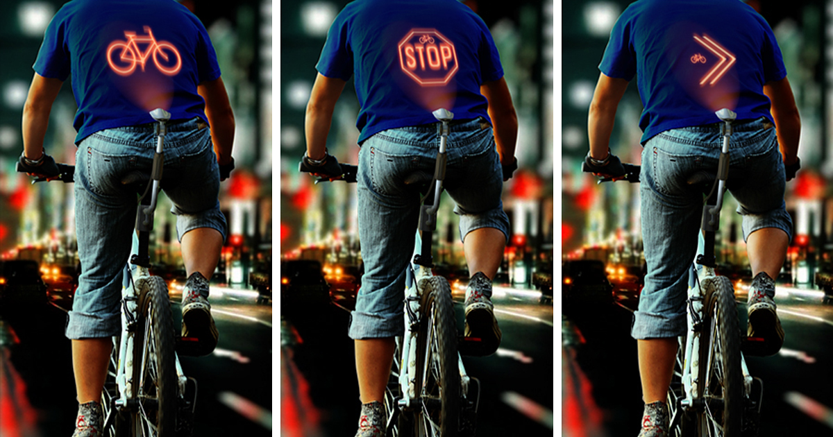 Bike-Mounted Device Shows Illuminated Signals On Cyclist's Back | DeMilked