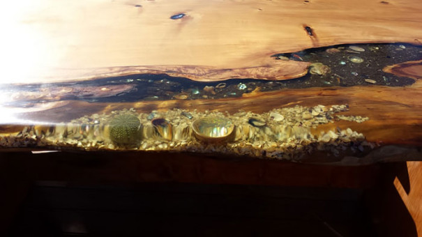 Wooden Tables Filled With Shells, Starfish And Stones | DeMilked