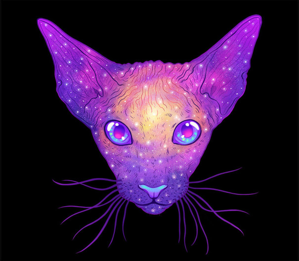 Galactic Cats: Psychedelic Illustrations Merge Cats And Space | DeMilked
