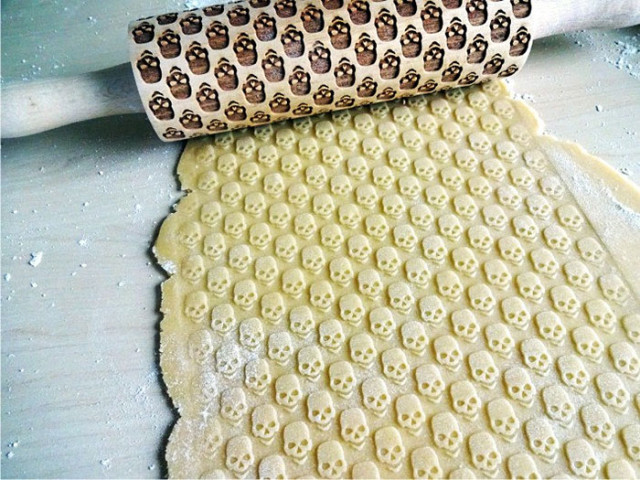 Make Skull Cookies With This Laser-Engraved Wood Rolling Pin | DeMilked