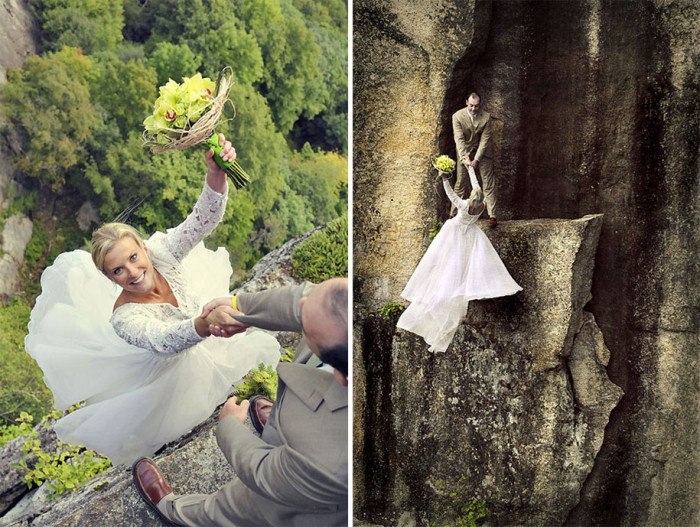 Photographer Shoots Wedding Photos On A 350 Feet Cliff To Make Them ...