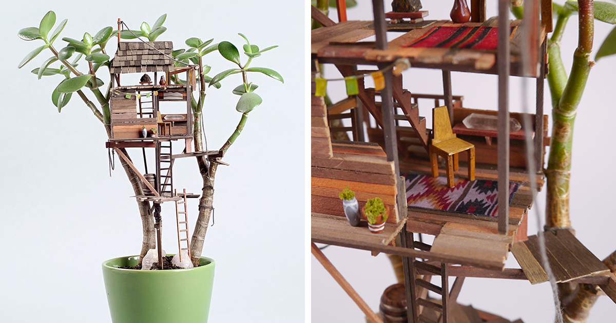 Miniature Tree Houses For Plants Is Perfect Home For Fairies | DeMilked