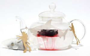 Tea Bag Design Of A Shark Bleeding Red Tea | DeMilked