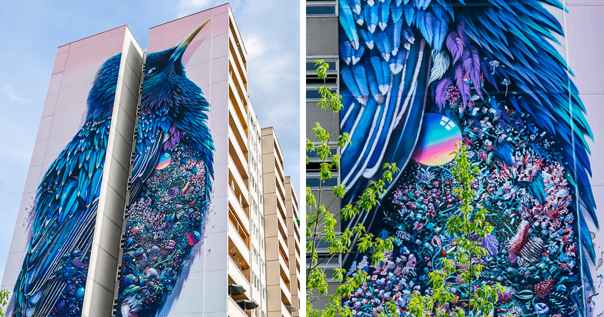 137-Foot Tall Starling Mural Surprises Upon Closer Inspection | DeMilked