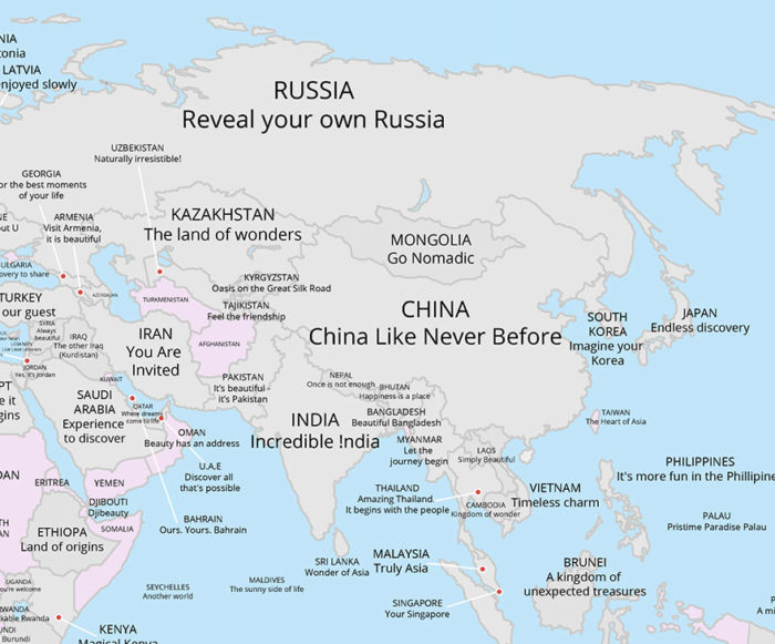 Every Country's Tourism Slogan Revealed On A Single Map | DeMilked
