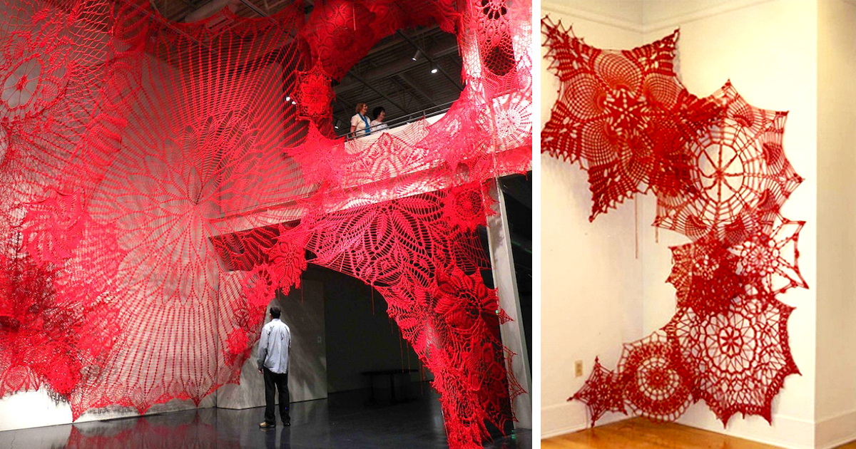Artist Crafts Giant Doilies That Reach 15ft And Form Huge Spider Webs ...