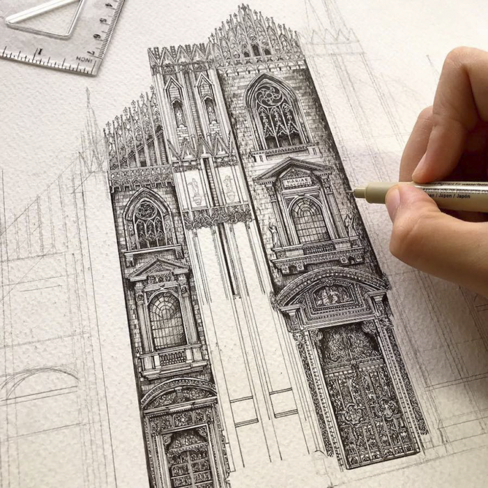 Japanese Artist Creates The Most Intricate Drawings Of Famous Buildings ...