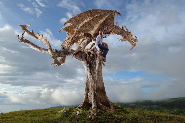 This Giant Dragon Sculpture Made Of Palm Tree Leaves And Wood Gave A ...