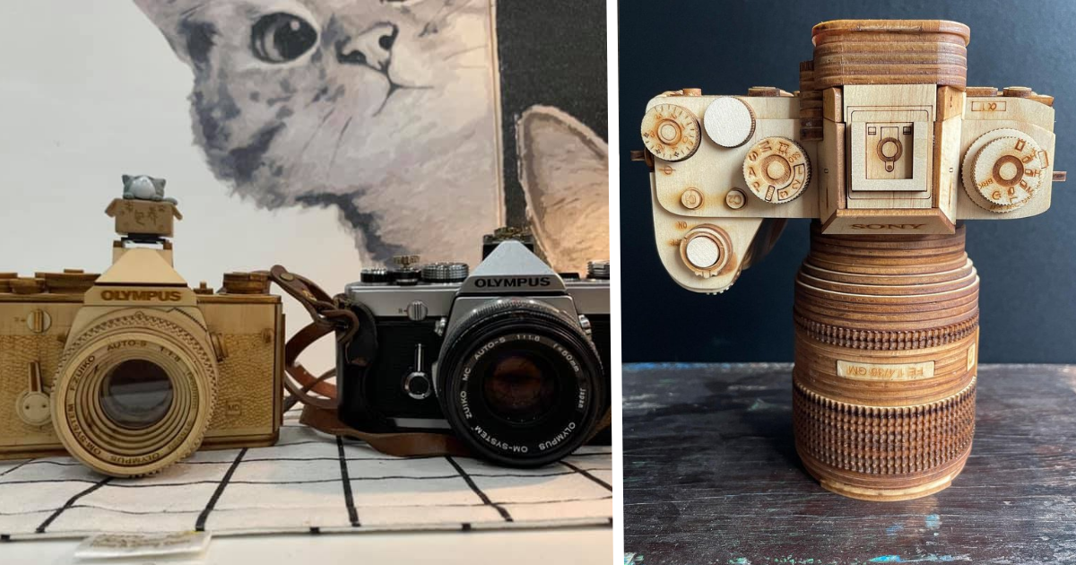 20 Times This Artist Recreated Popular Camera Models By Carving Wood In ...
