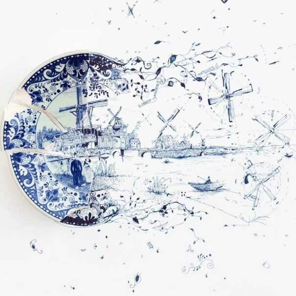 Artist Fixes Broken Plates By Creating Beautiful Drawings Around Them ...