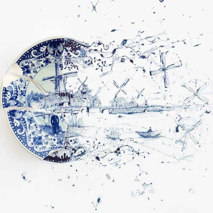 Artist Fixes Broken Plates By Creating Beautiful Drawings Around Them ...