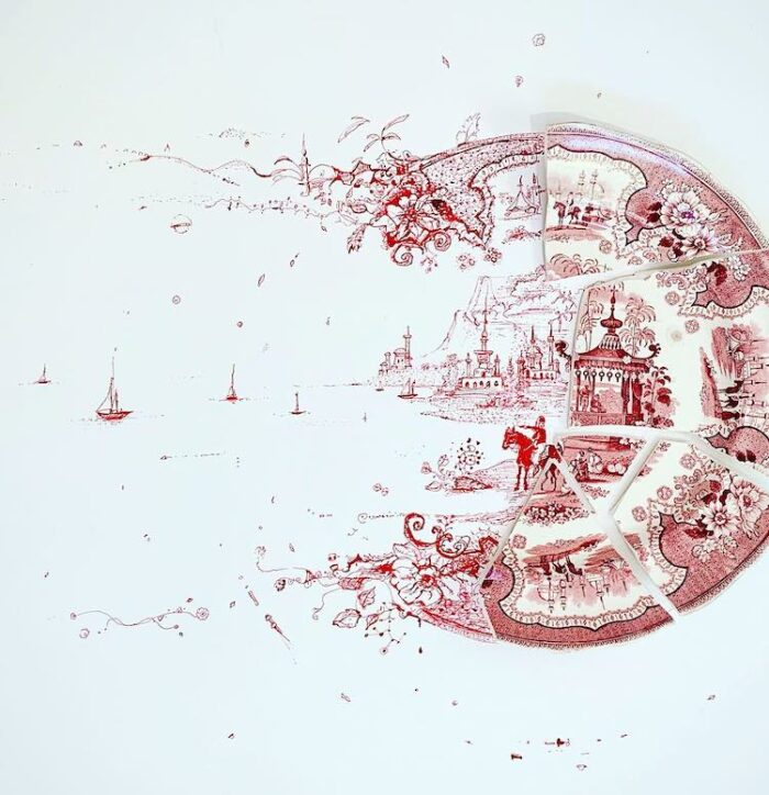 Artist Fixes Broken Plates By Creating Beautiful Drawings Around Them ...
