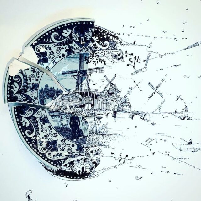Artist Fixes Broken Plates By Creating Beautiful Drawings Around Them ...