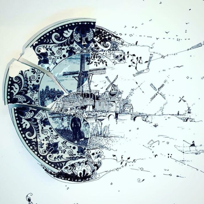 Artist Fixes Broken Plates By Creating Beautiful Drawings Around Them ...