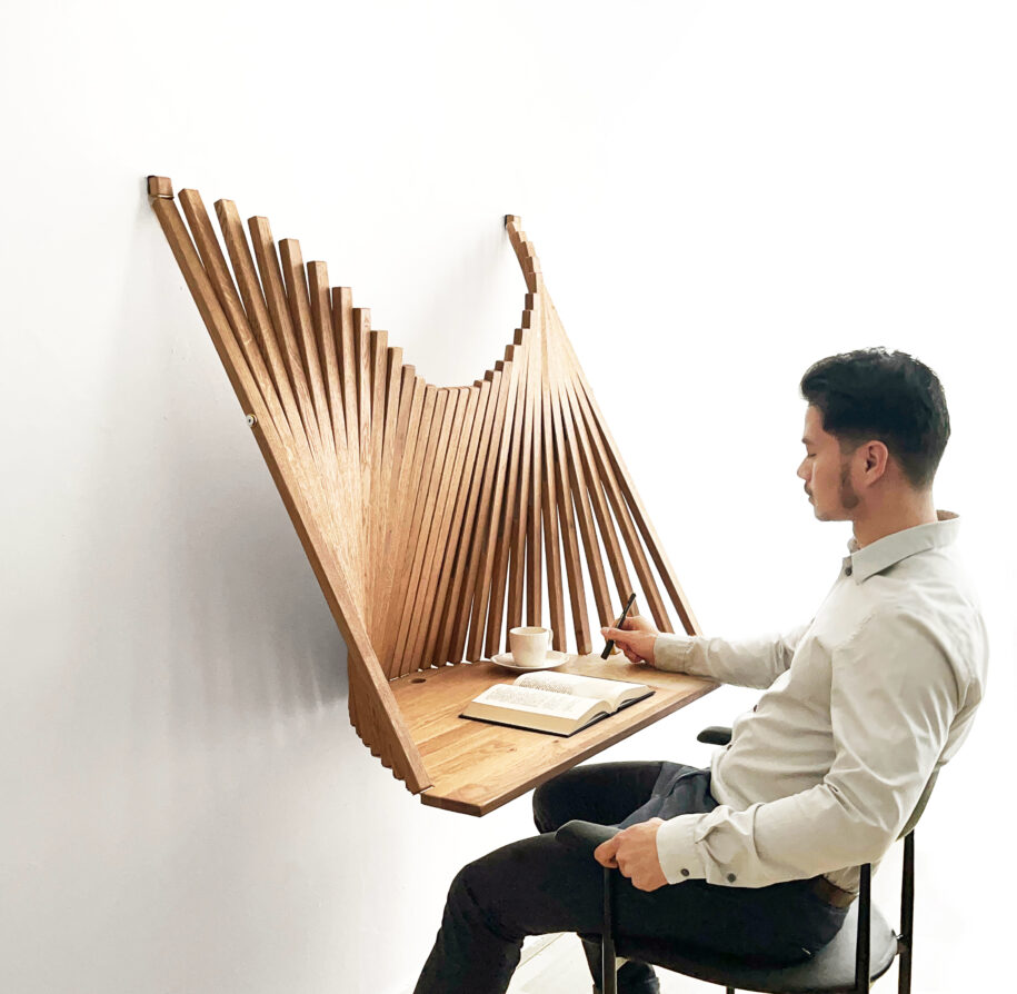 Artist Creates A Wooden Wall Art That Transforms Into A Functional Desk ...