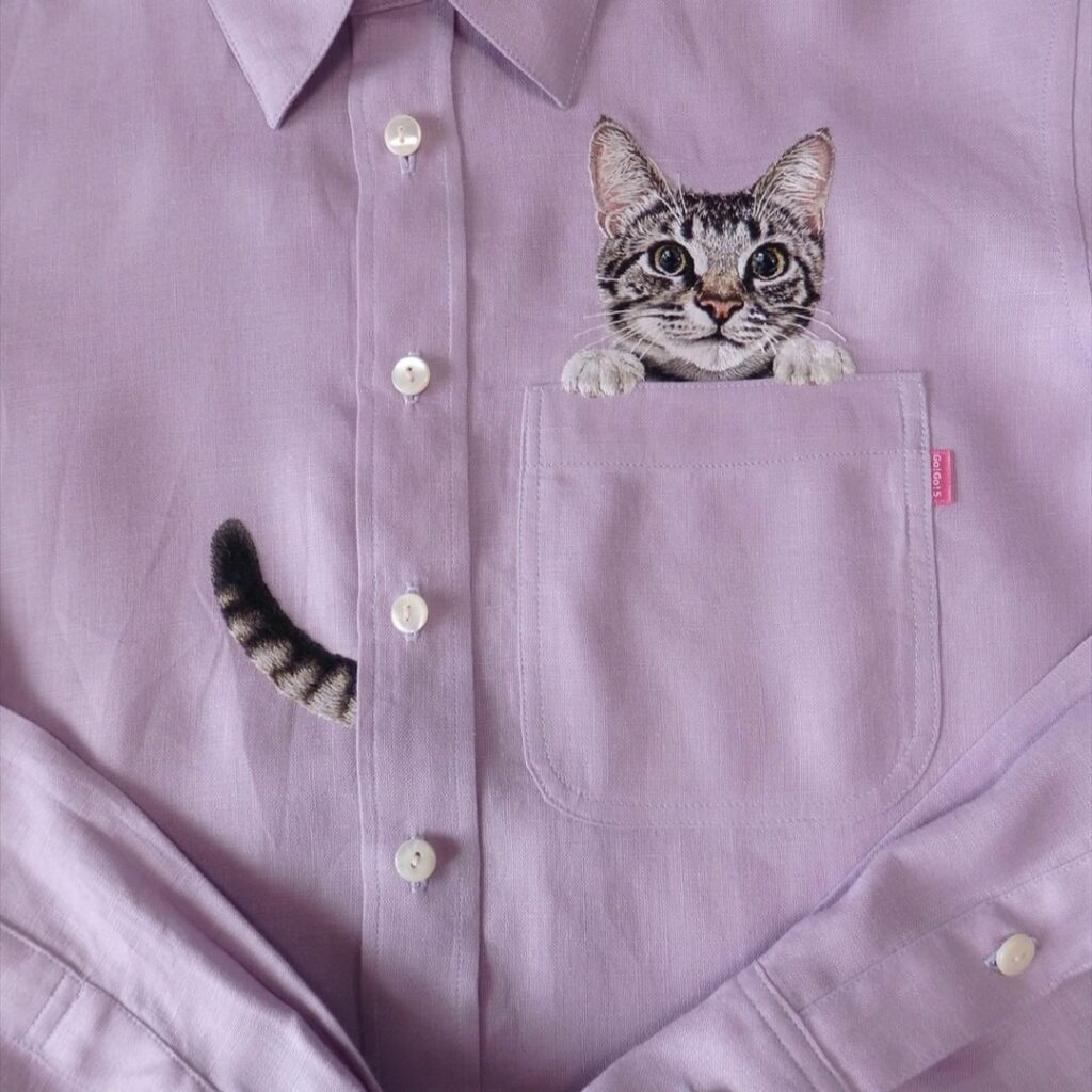 10 Times This Artist Created Cat Embroideries Peeping Out Of Shirt ...