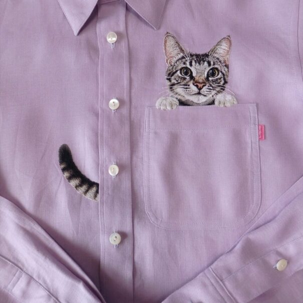 10 Times This Artist Created Cat Embroideries Peeping Out Of Shirt ...